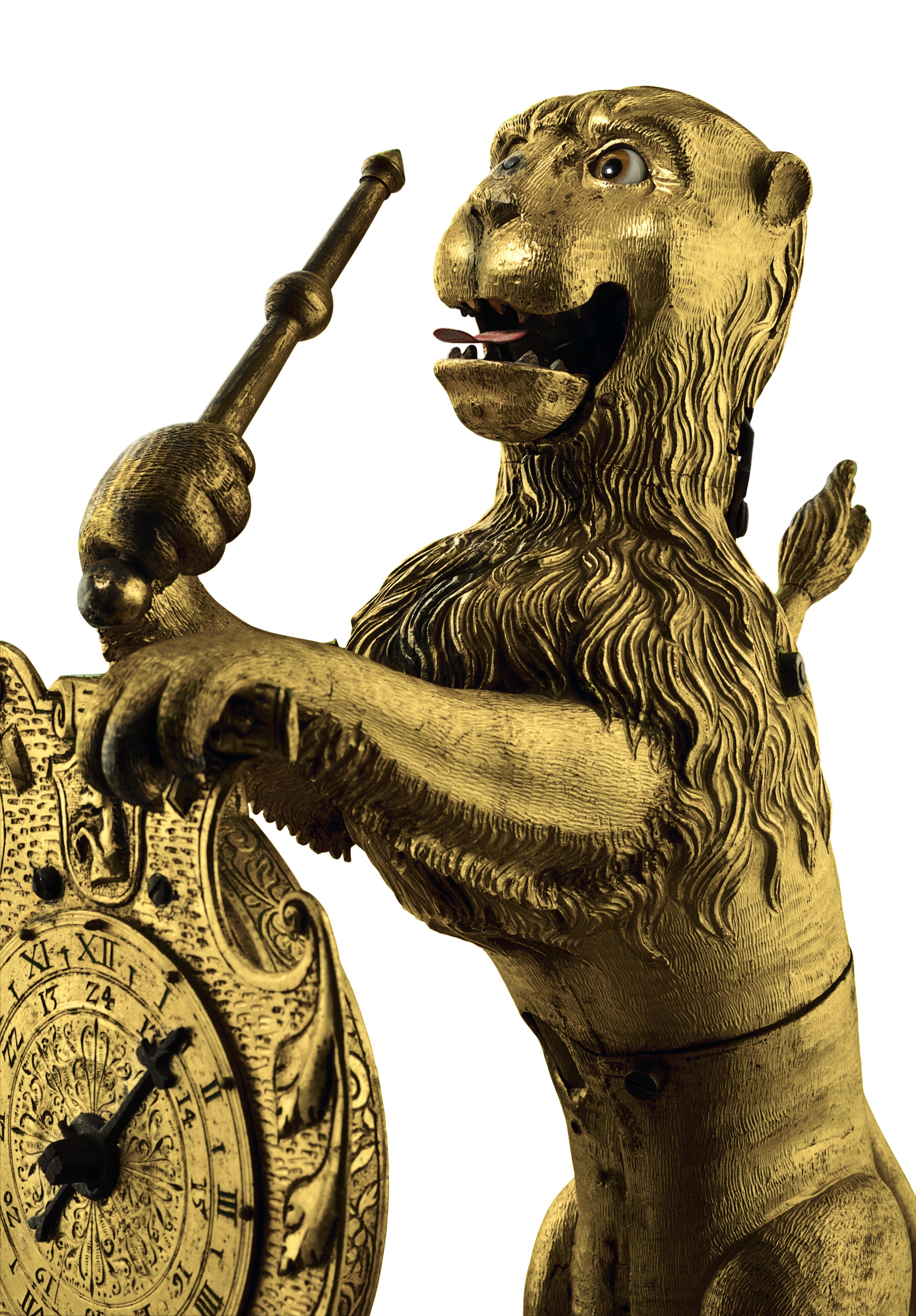 A GERMAN ENGRAVED GILT-BRASS AND COPPER STRIKING AND AUTOMATON LION ...